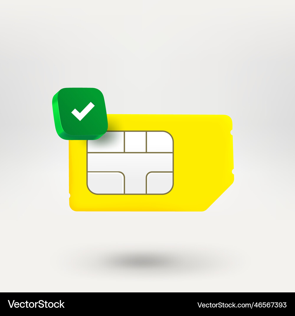 Mobile phone sim card icon with green check mark Vector Image