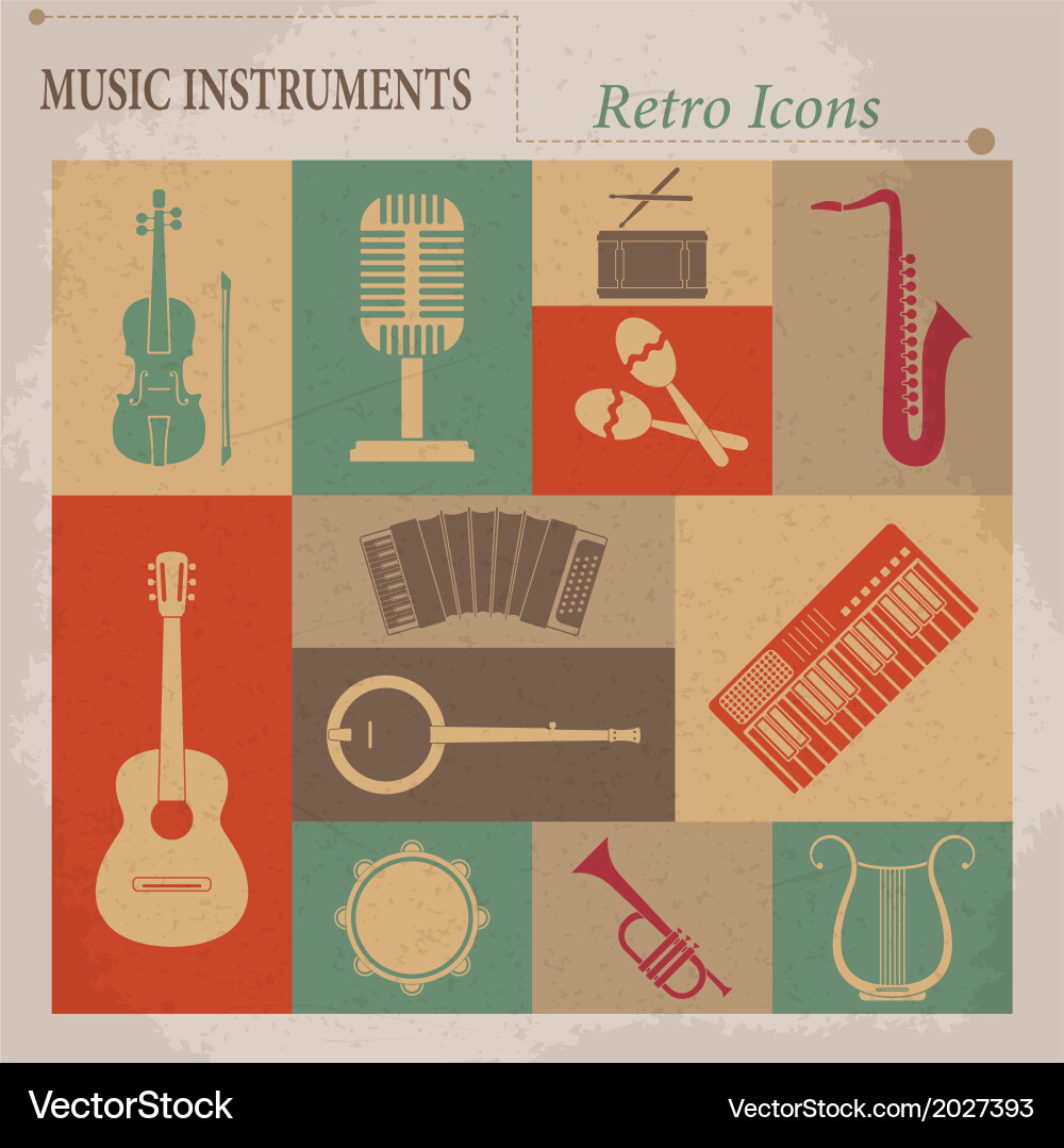 Musical equipment retro icons Royalty Free Vector Image