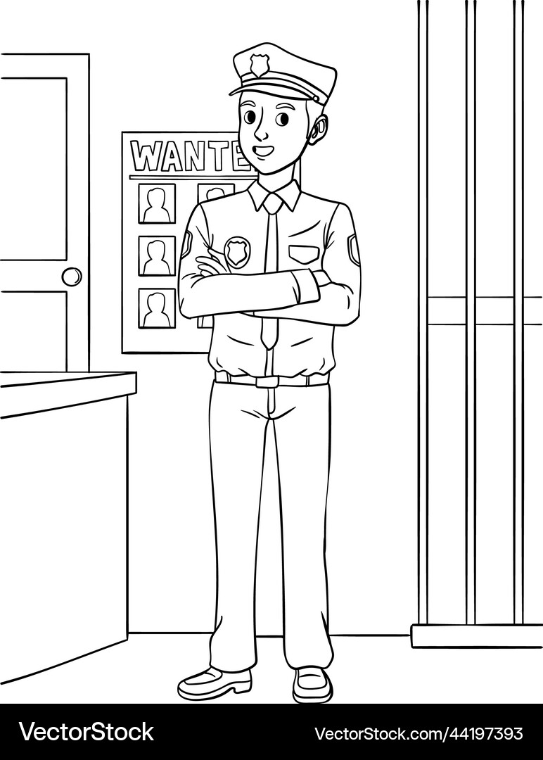 Policeman coloring page for kids Royalty Free Vector Image