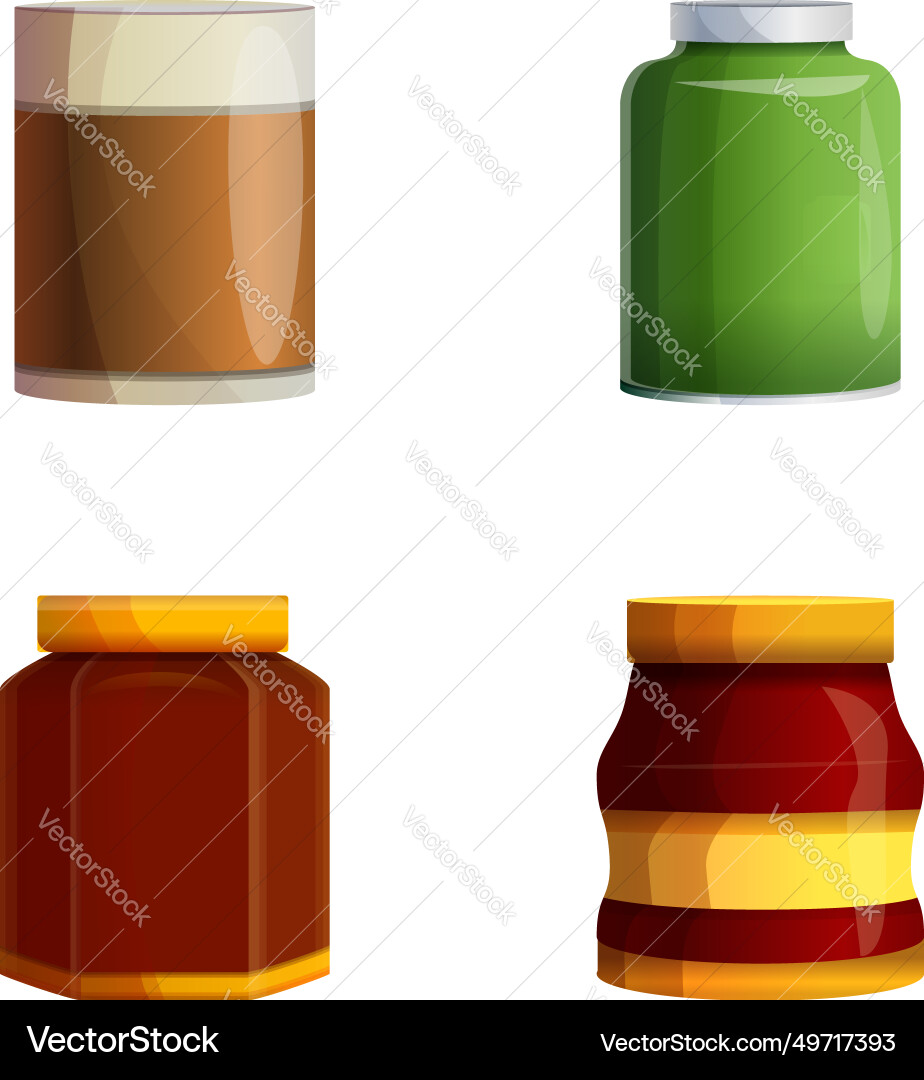 Sauce jar icons set cartoon various Royalty Free Vector