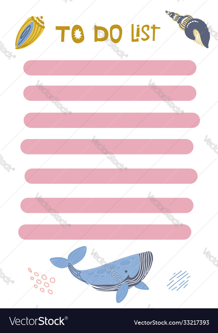 To-do list with cute nautical - whaleand shells Vector Image