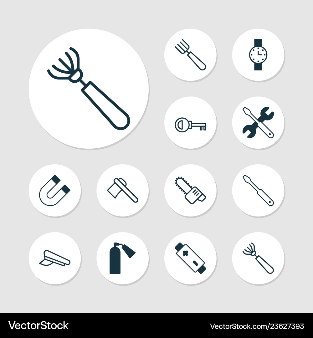 Tools icons set with watch door key battery Vector Image