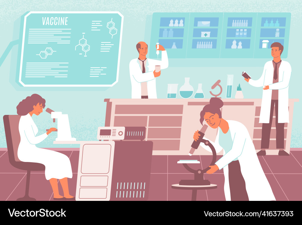 Vaccine development flat composition Royalty Free Vector