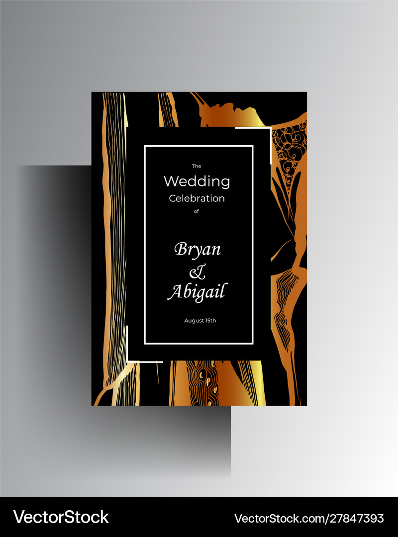 Wedding invitation design hand-drawn golden Vector Image
