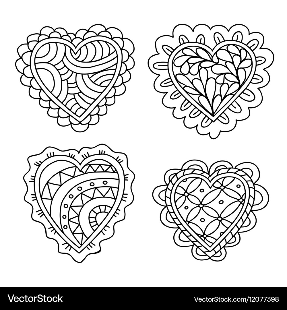 Abstract hand drawn doodle hearts decoration set Vector Image