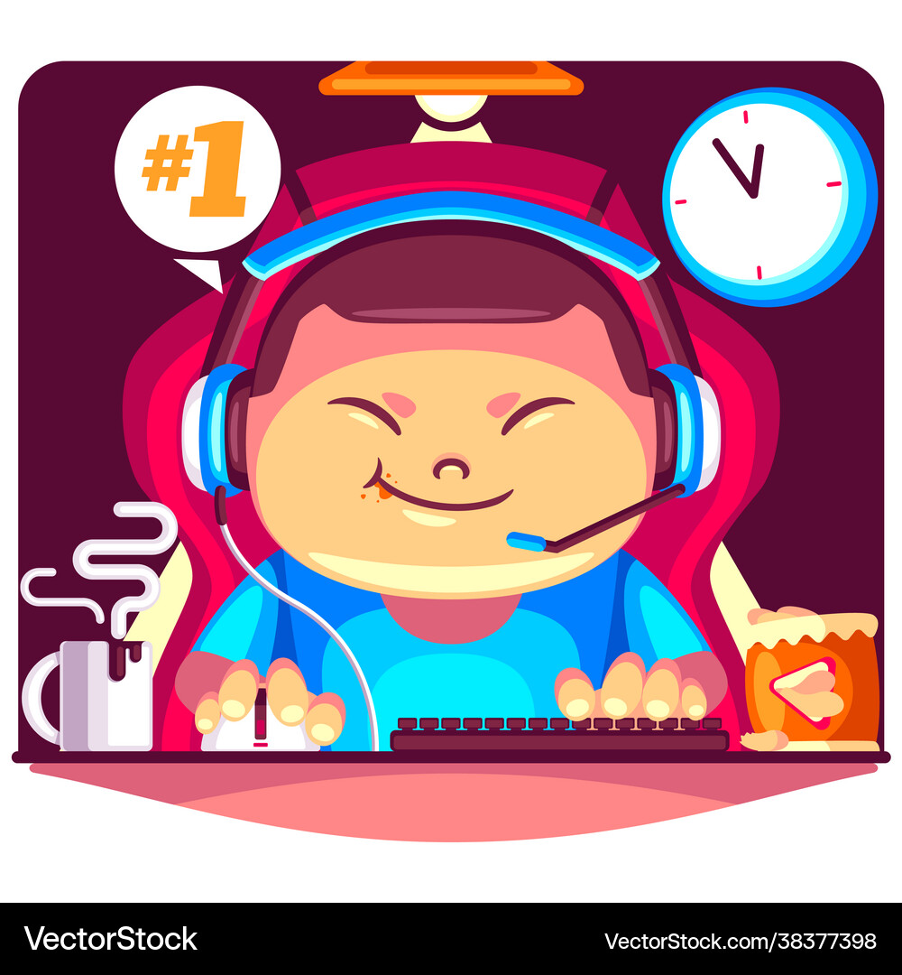 Boy addicted playing online games cartoon Vector Image