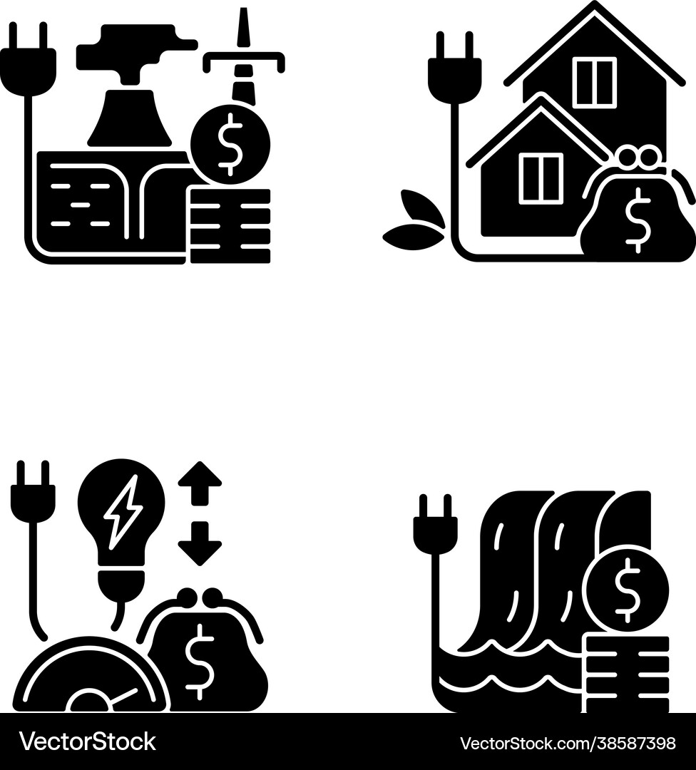 Electrical power black glyph icons set on white Vector Image