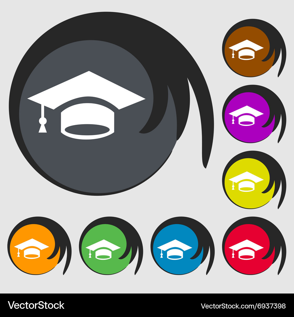 Graduation icon symbols on eight colored buttons Vector Image