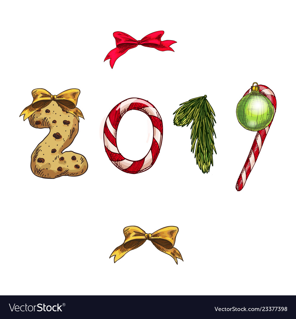 Set christmas and new year decorations numbers Vector Image
