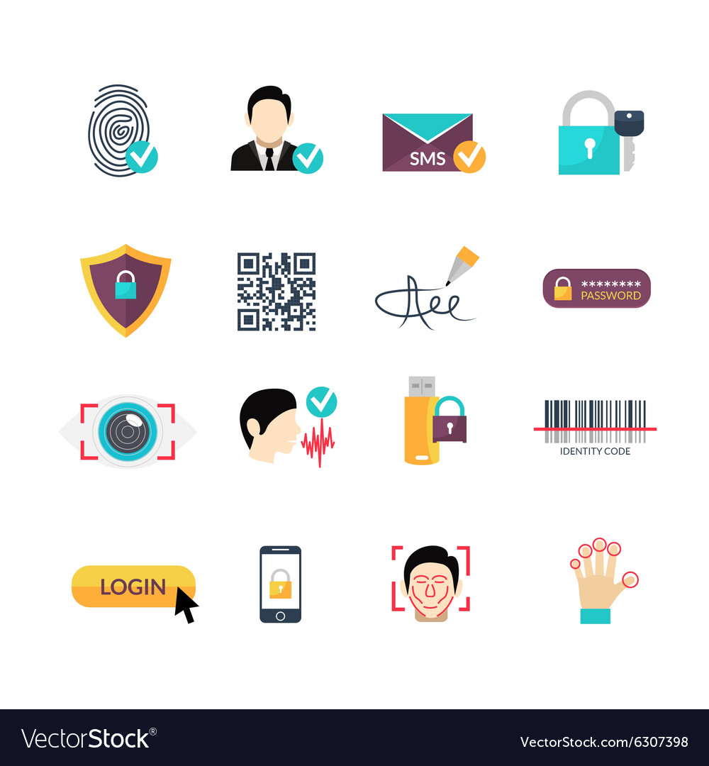 Verification secure methods flat icons set Vector Image
