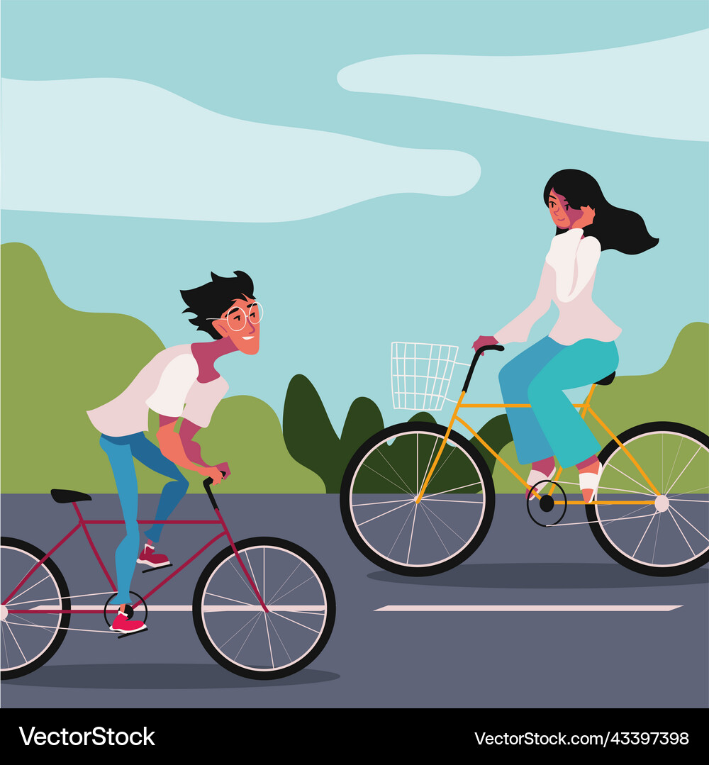 Young people riding bike Royalty Free Vector Image