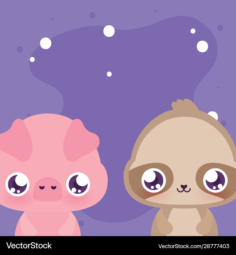 Cute pig and sloth cartoon design Royalty Free Vector Image