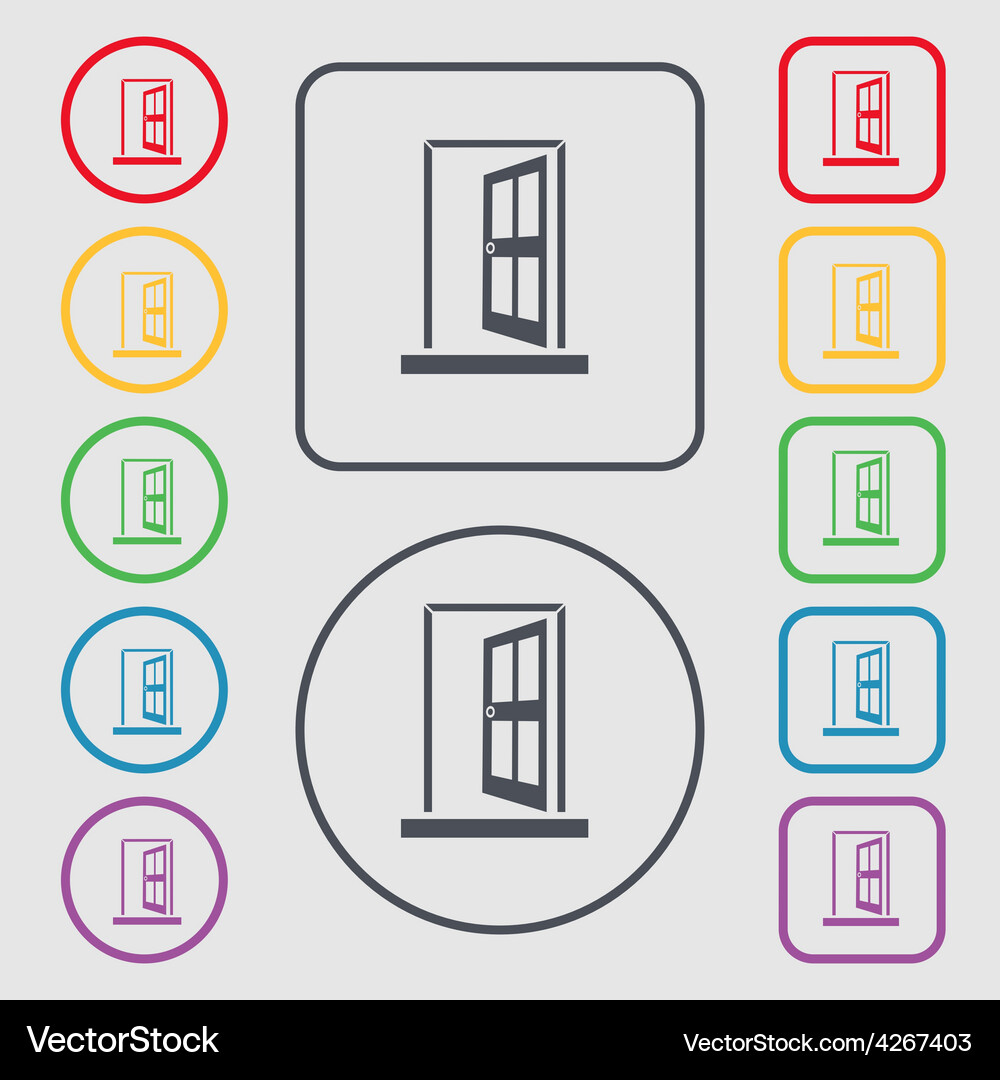 Door enter or exit icon sign symbol on the round Vector Image