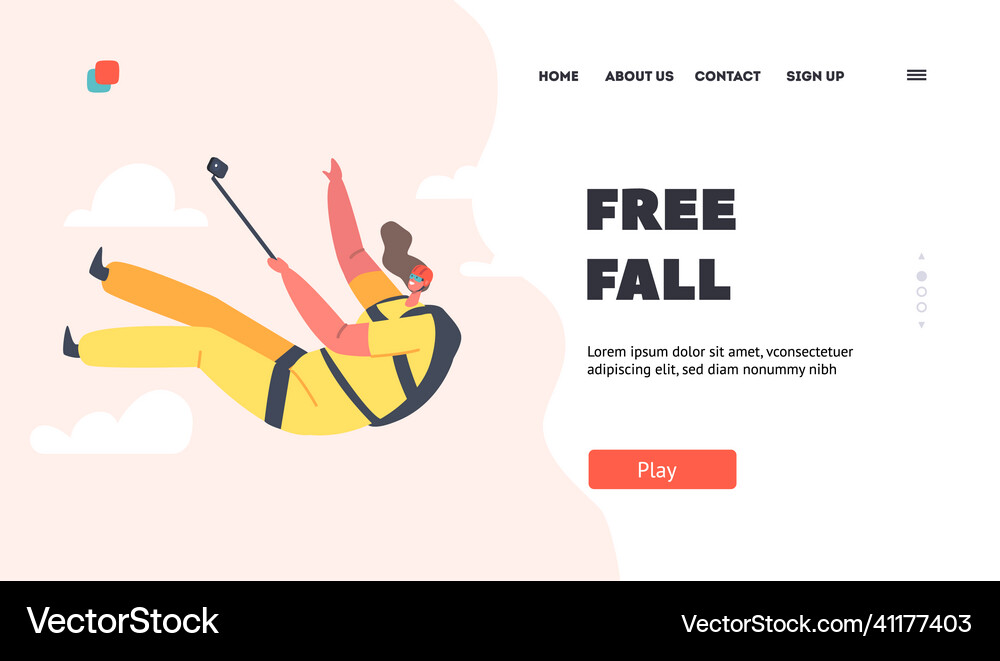Free fall landing page template parachute jumping Vector Image