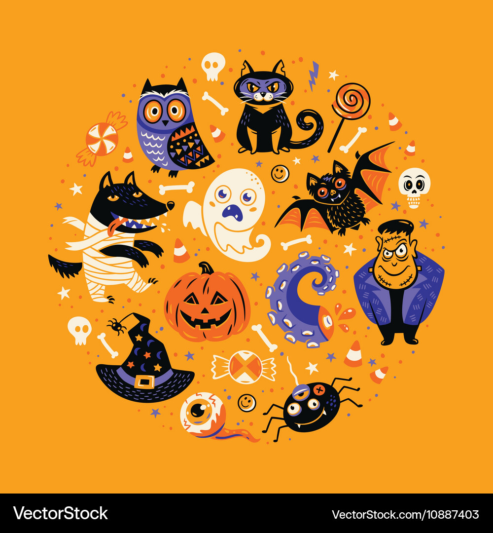 Halloween poster design set in the circle Vector Image