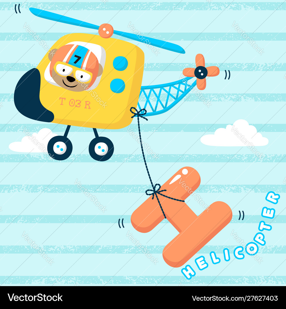 Helicopter with funny pilot carrying an alphabet Vector Image
