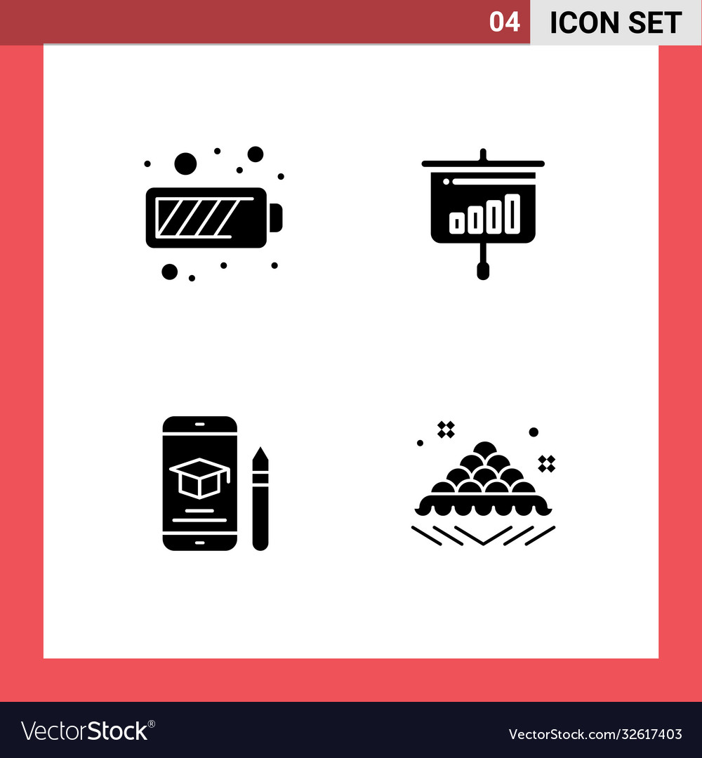 Pack 4 creative solid glyphs battery cap Vector Image