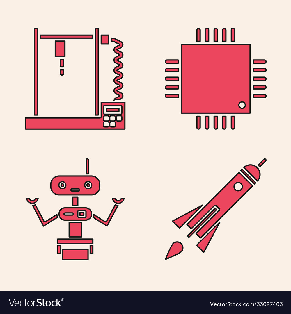 Set rocket ship with fire 3d printer processor Vector Image Set rocket ship with fire 3d printer processor Vector Image