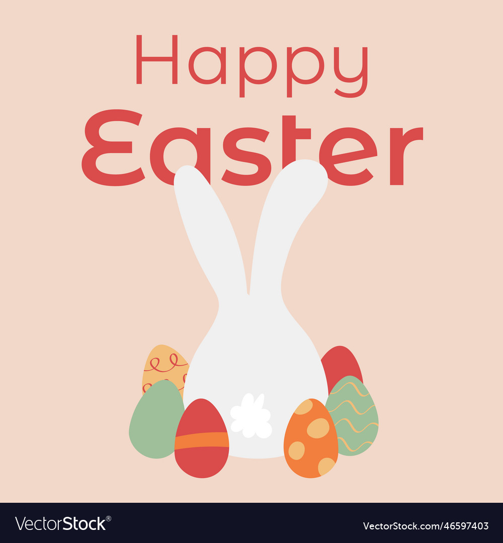 White rabbit around easter eggs Royalty Free Vector Image