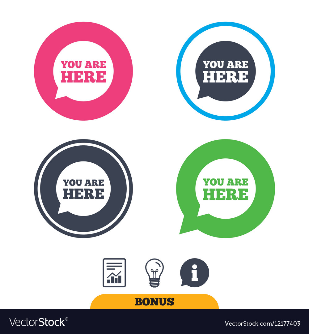 You are here sign icon info speech bubble Vector Image