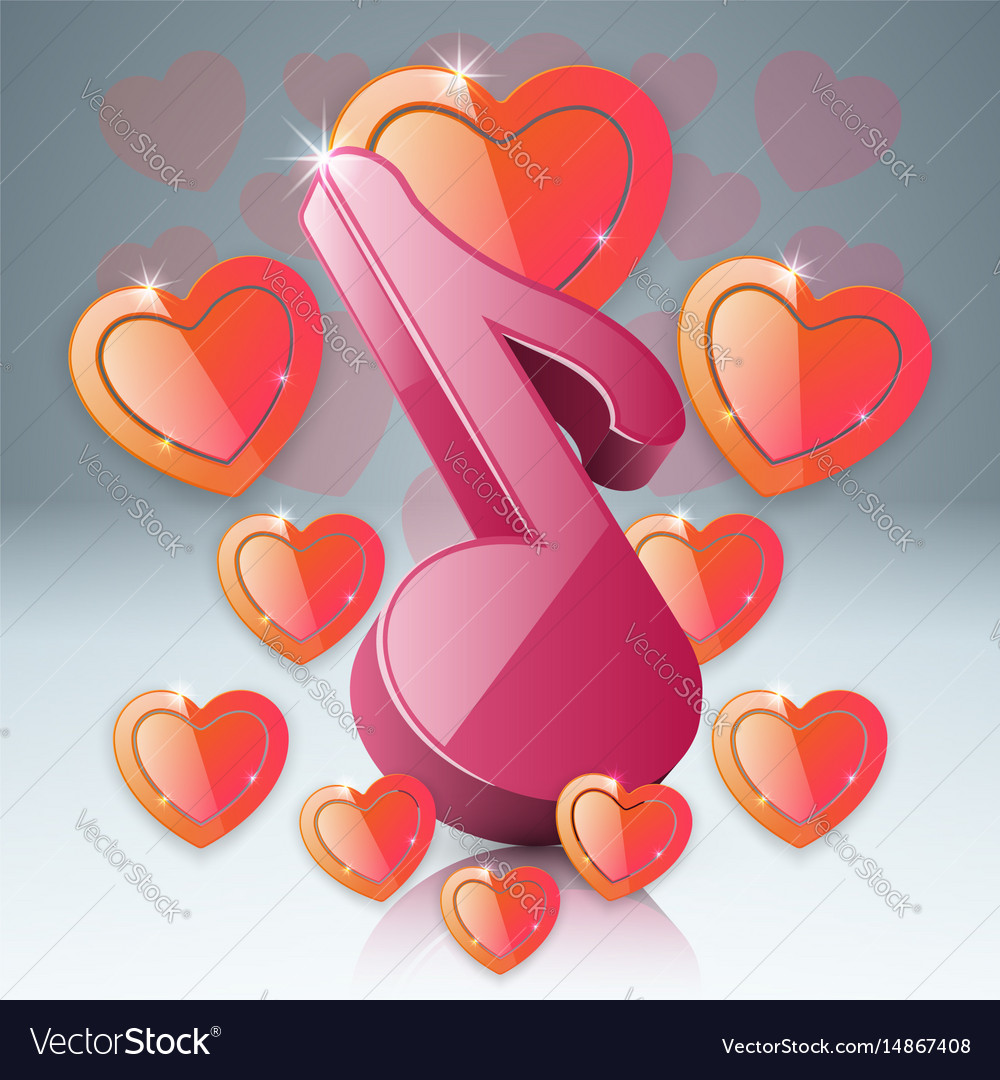 Hearts valentines day music note icon Royalty Free Vector