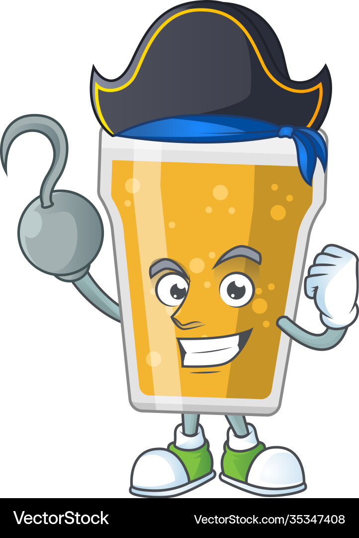 Mascot mug beer as a pirate having one hook hand Vector Image