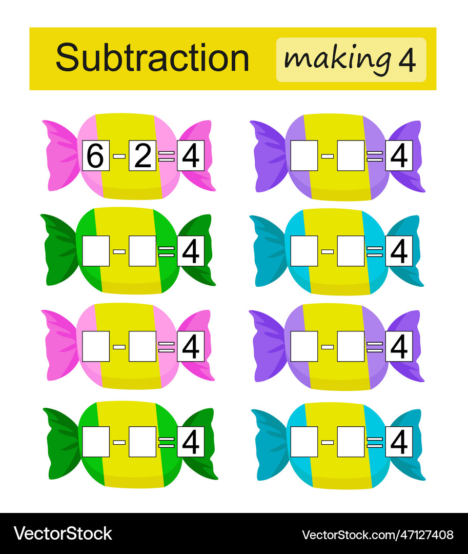 Mathematical puzzle game for kids subtraction Vector Image