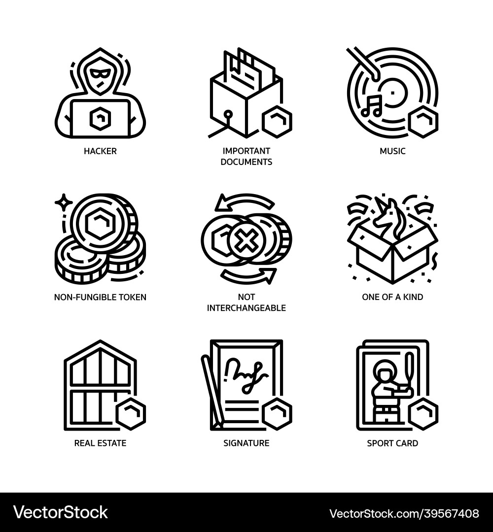 Non-fungible token icon set Royalty Free Vector Image