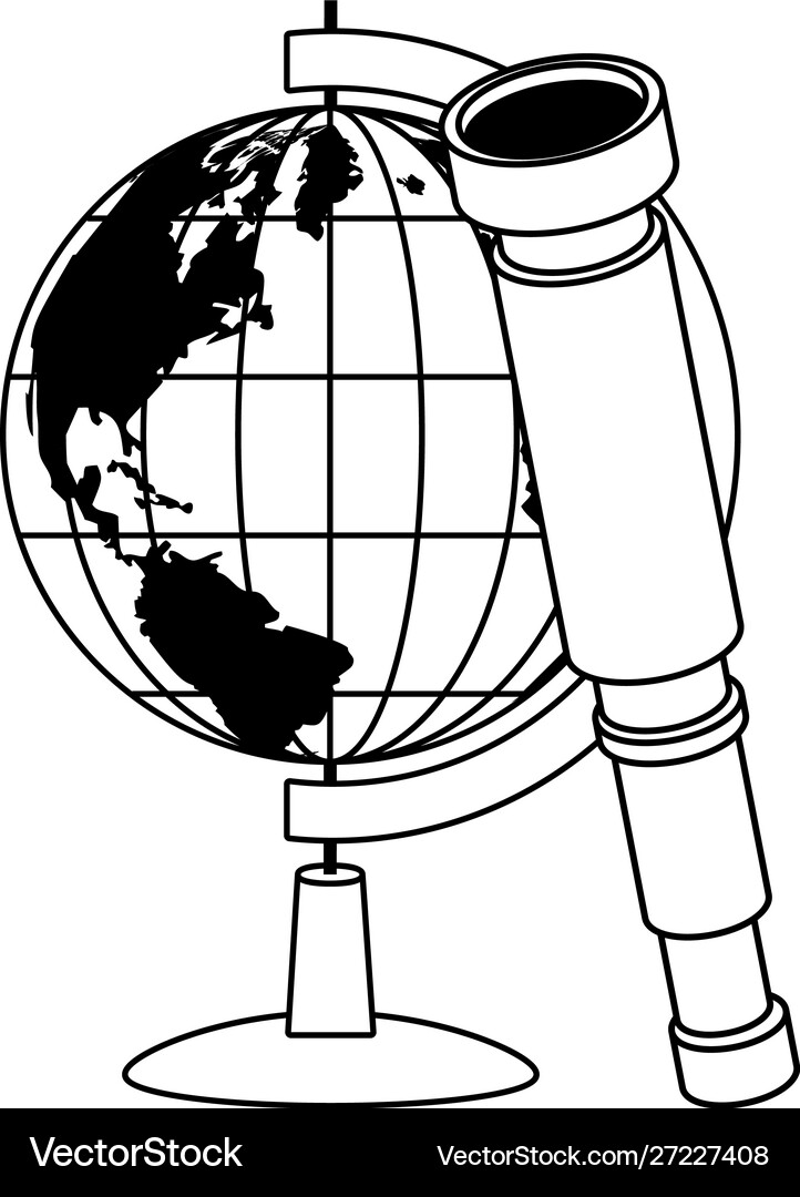 Retro world map and telescope navigation Vector Image