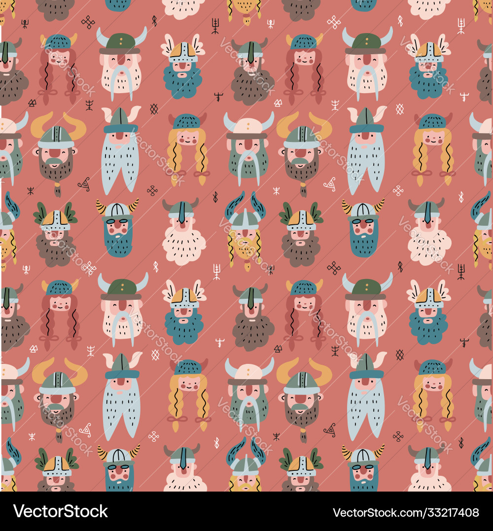 Seamless pattern with hand drawn heads many Vector Image