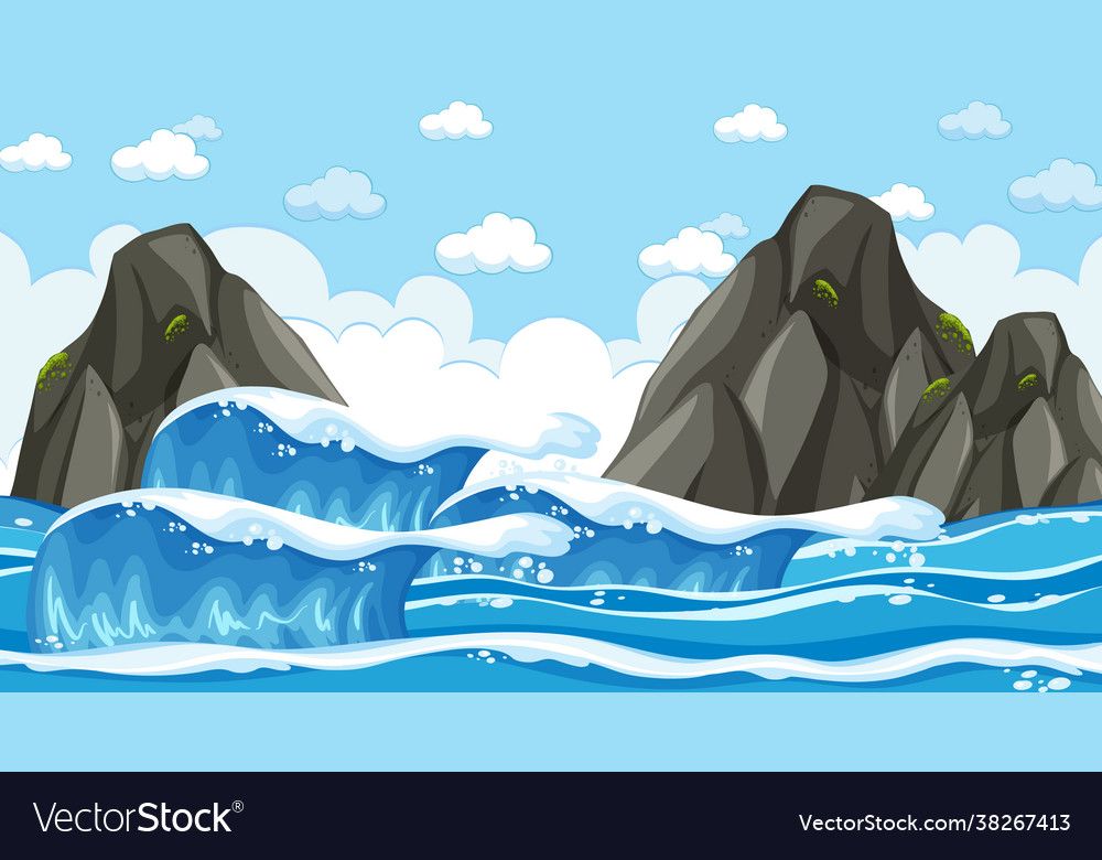 Beach landscape at day time scene with ocean wave Vector Image