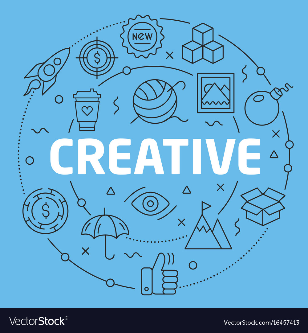 Blue line flat circle creative Royalty Free Vector Image