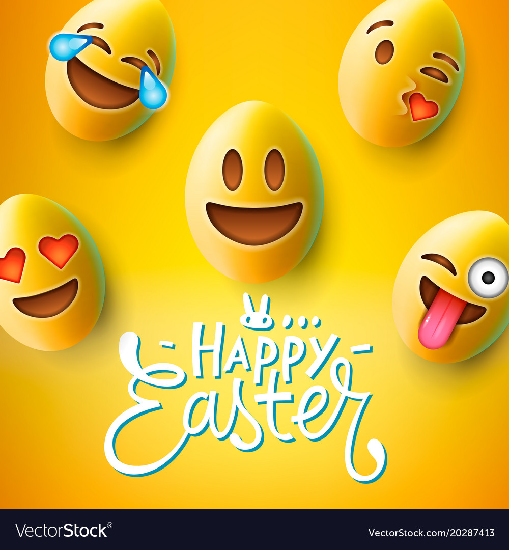 Happy easter poster easter eggs with cute smiling Vector Image