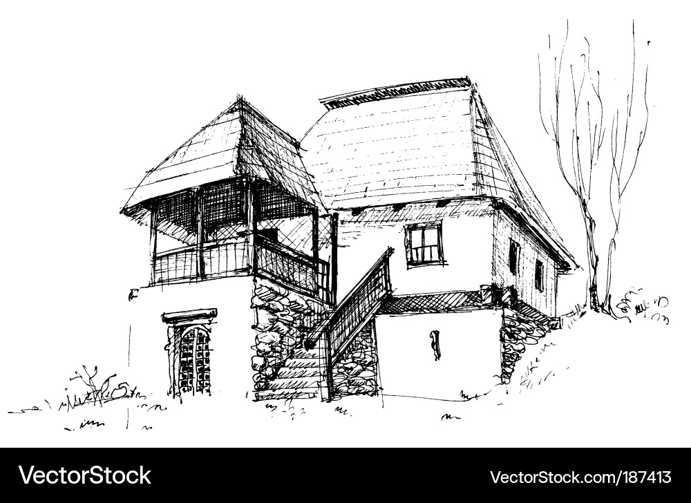 Rural house sketch Royalty Free Vector Image - VectorStock