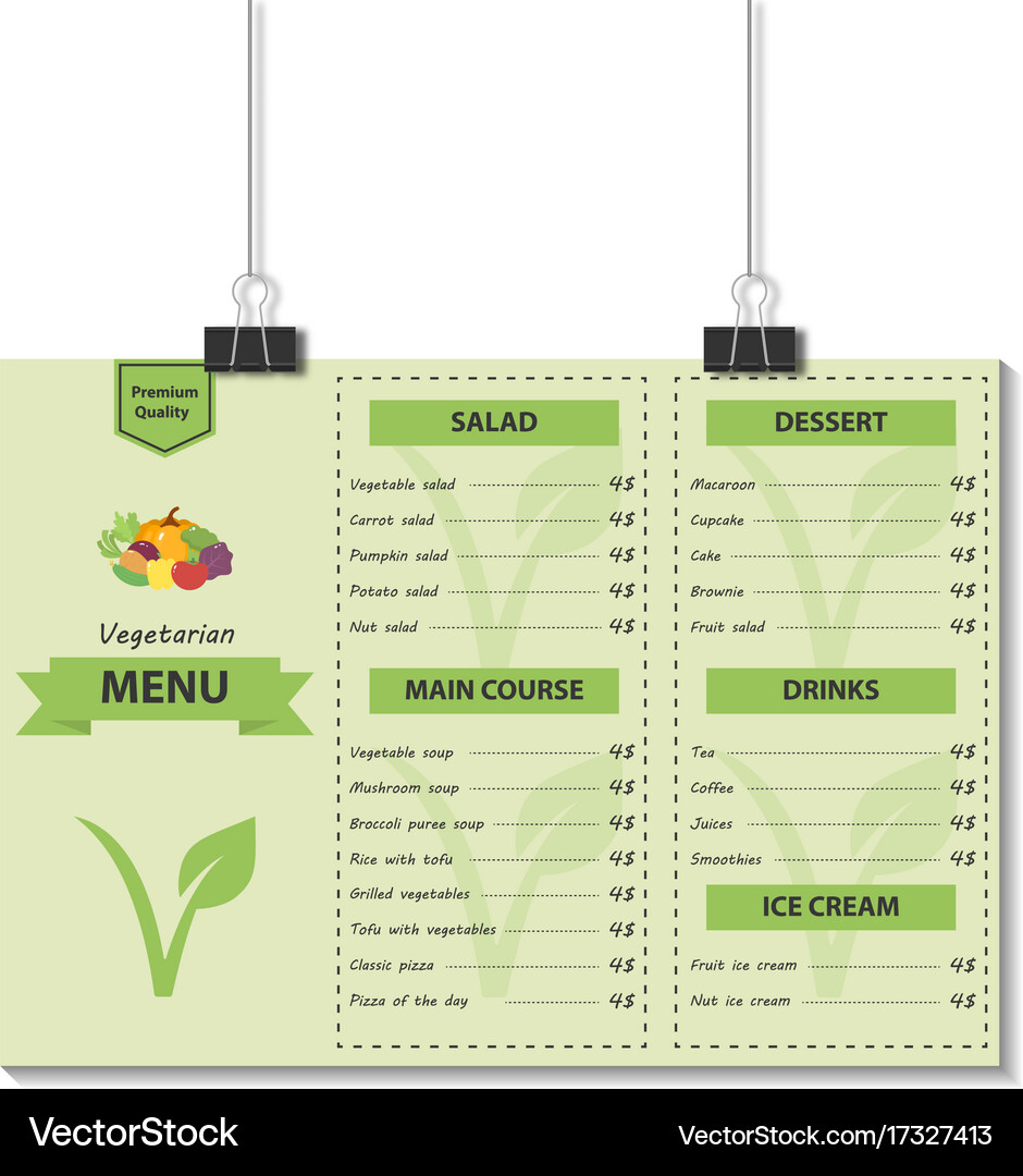 Template design vegetarian food menu Royalty Free Vector