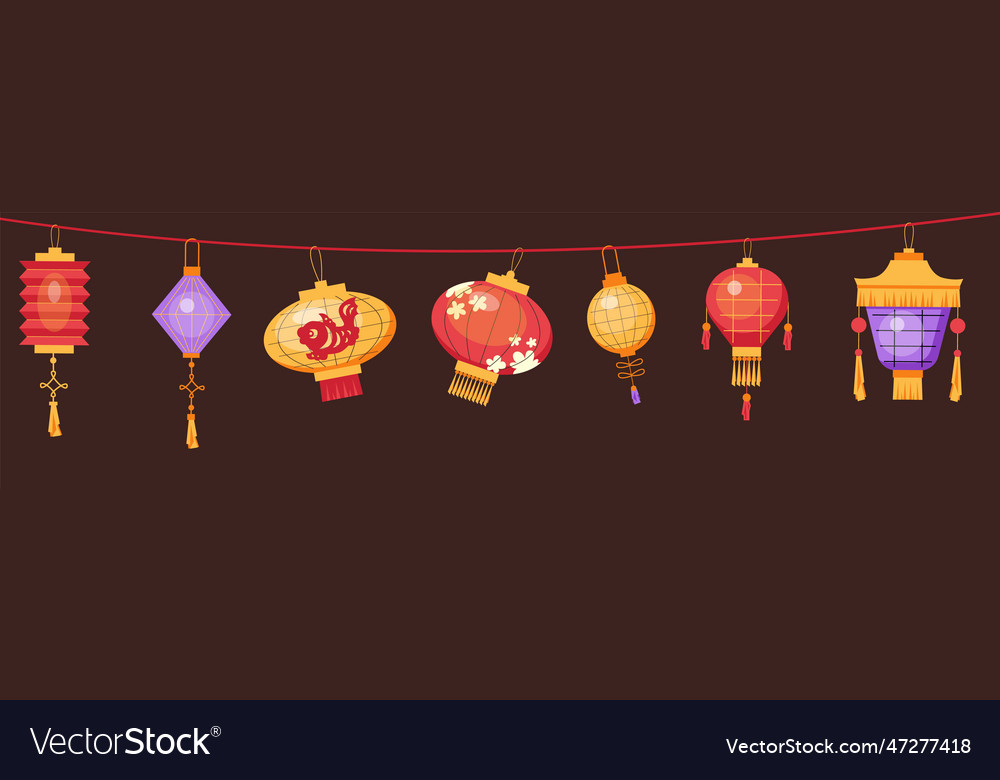 Bright colorful different chinese lanterns hanging