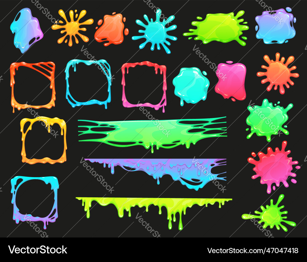 Cartoon colorful slime frames splash blob drips Vector Image