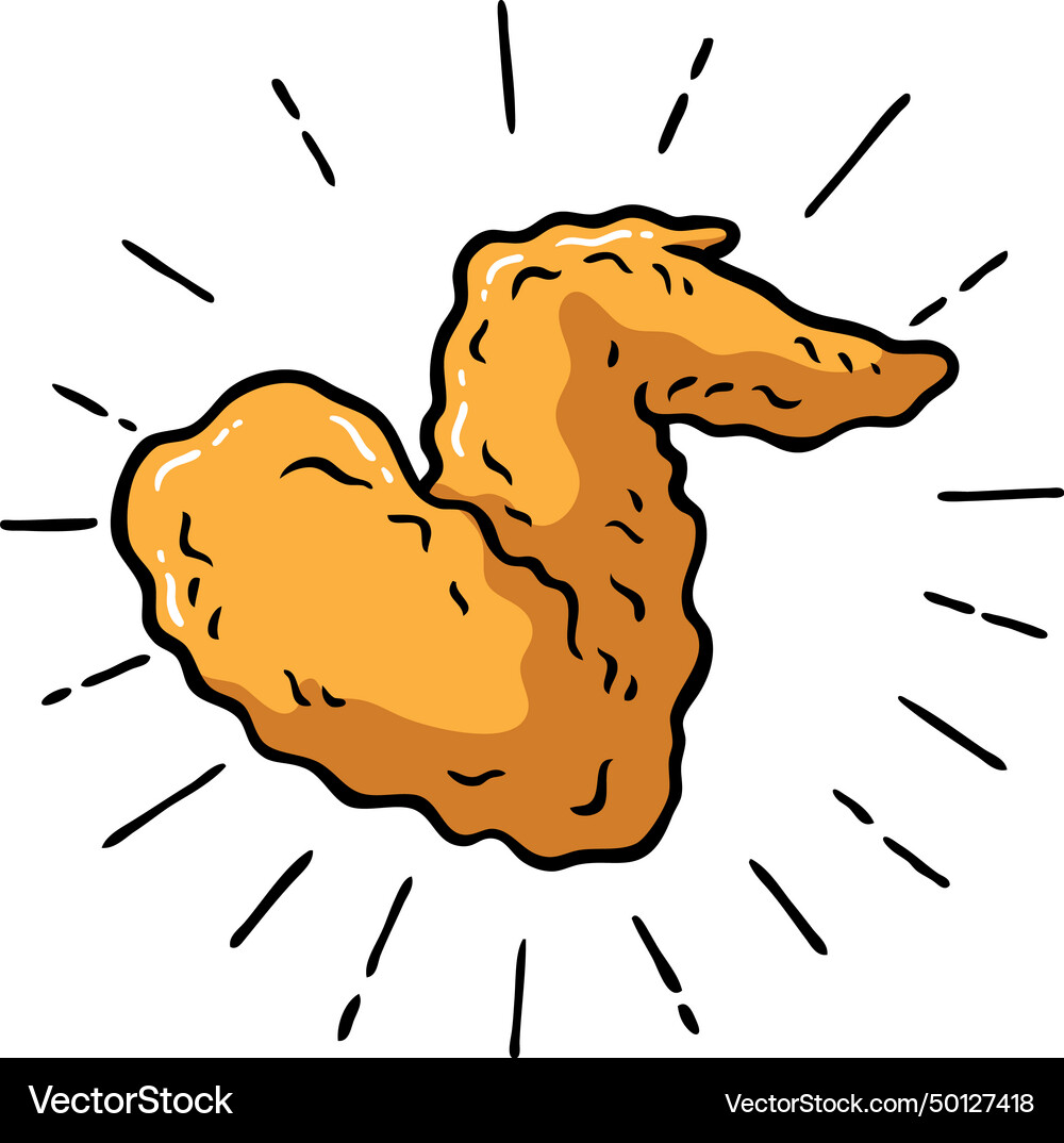 Cartoon hand drawn fried chicken wing with light Vector Image
