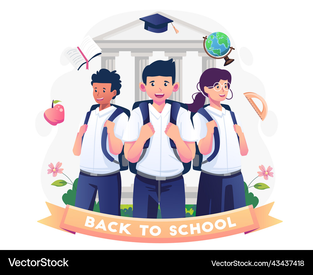 Children in student uniforms with backpacks Vector Image