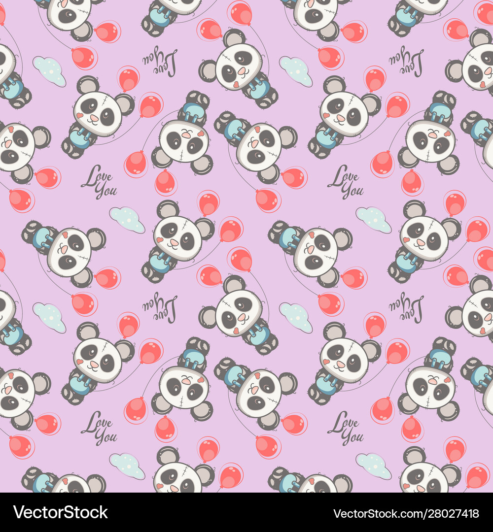 Cute bapanda cartoon seamless pattern Royalty Free Vector
