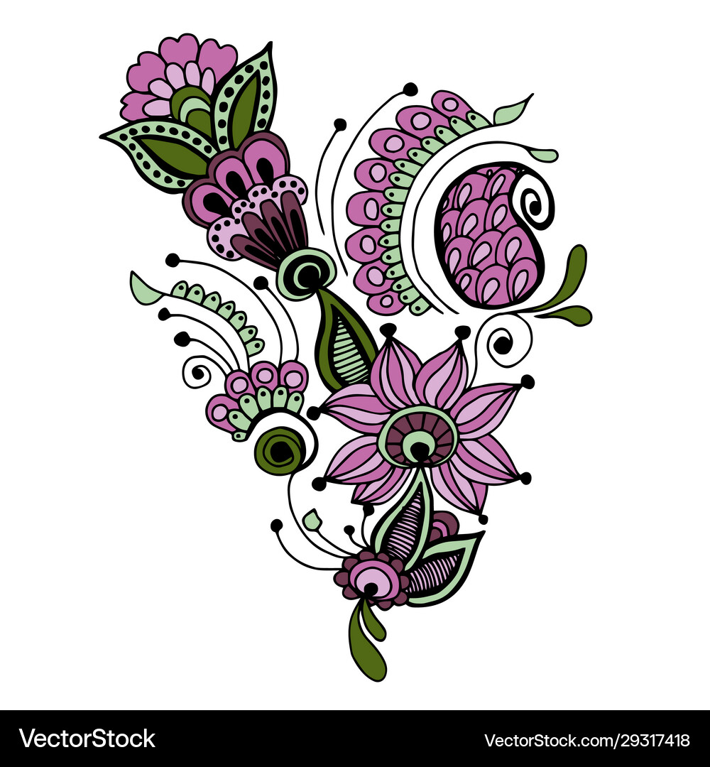 Decorative floral ornament cartoon style hand-dr Vector Image