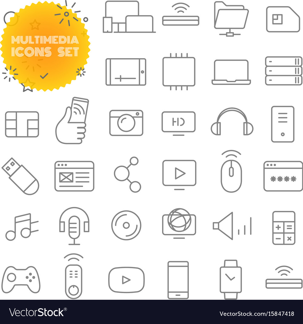 Multimedia outline icon set pictogram Royalty Free Vector