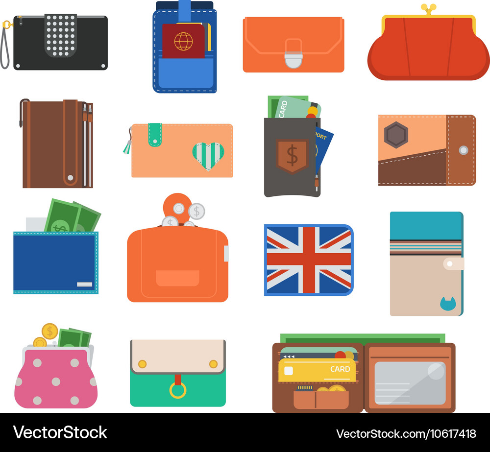 Open purse wallet set Royalty Free Vector Image