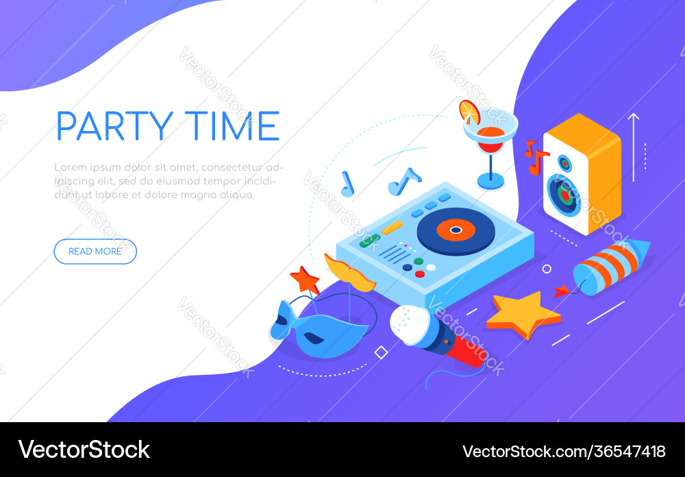 Party time - modern colorful isometric web banner Vector Image