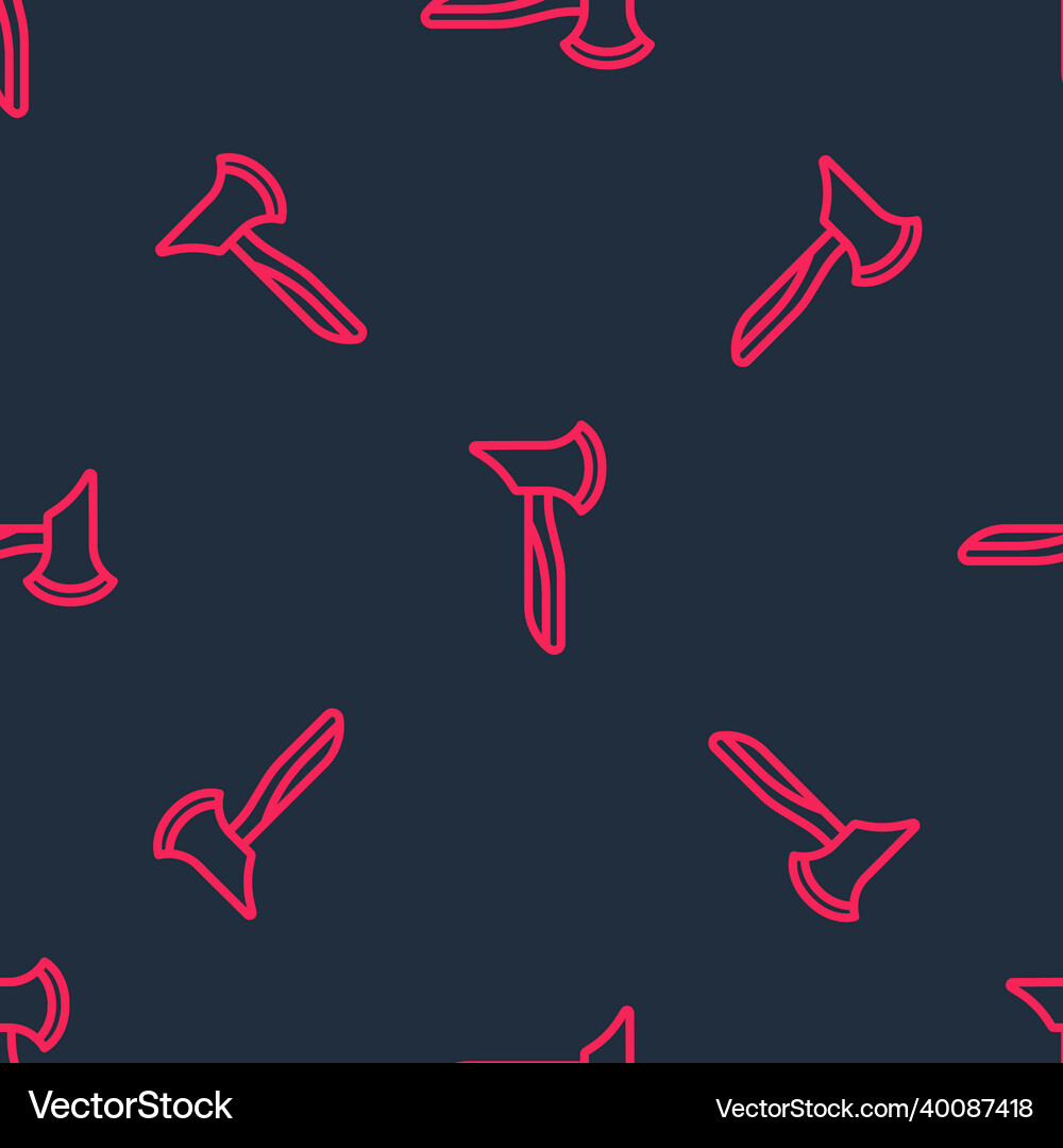 Red line wooden axe icon isolated seamless pattern