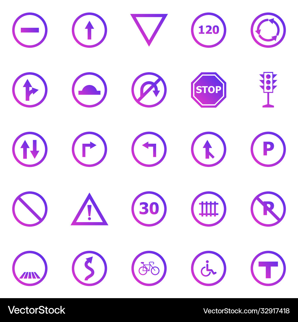 Road sign gradient icons on white background Vector Image