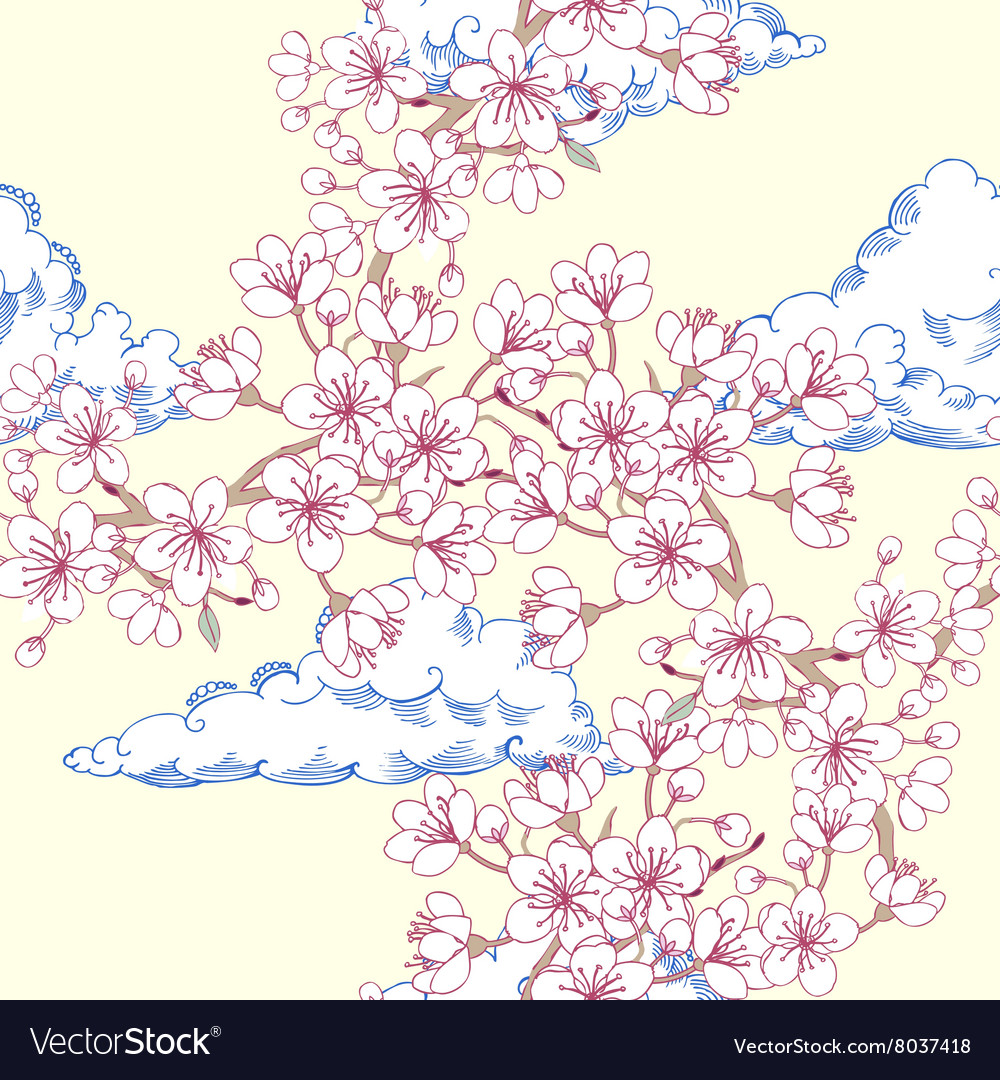 Seamless pattern sakura and clouds Royalty Free Vector Image