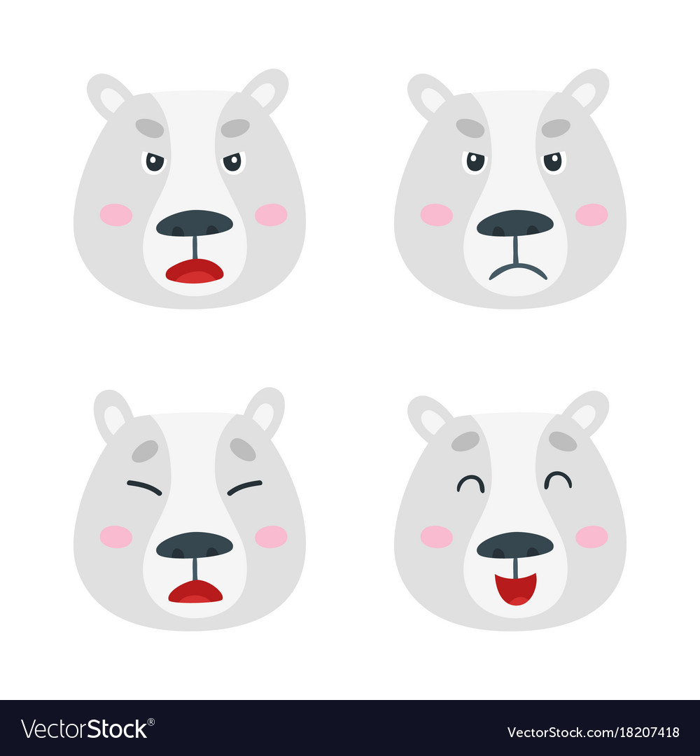Set with polar bear emotion faces cute Royalty Free Vector