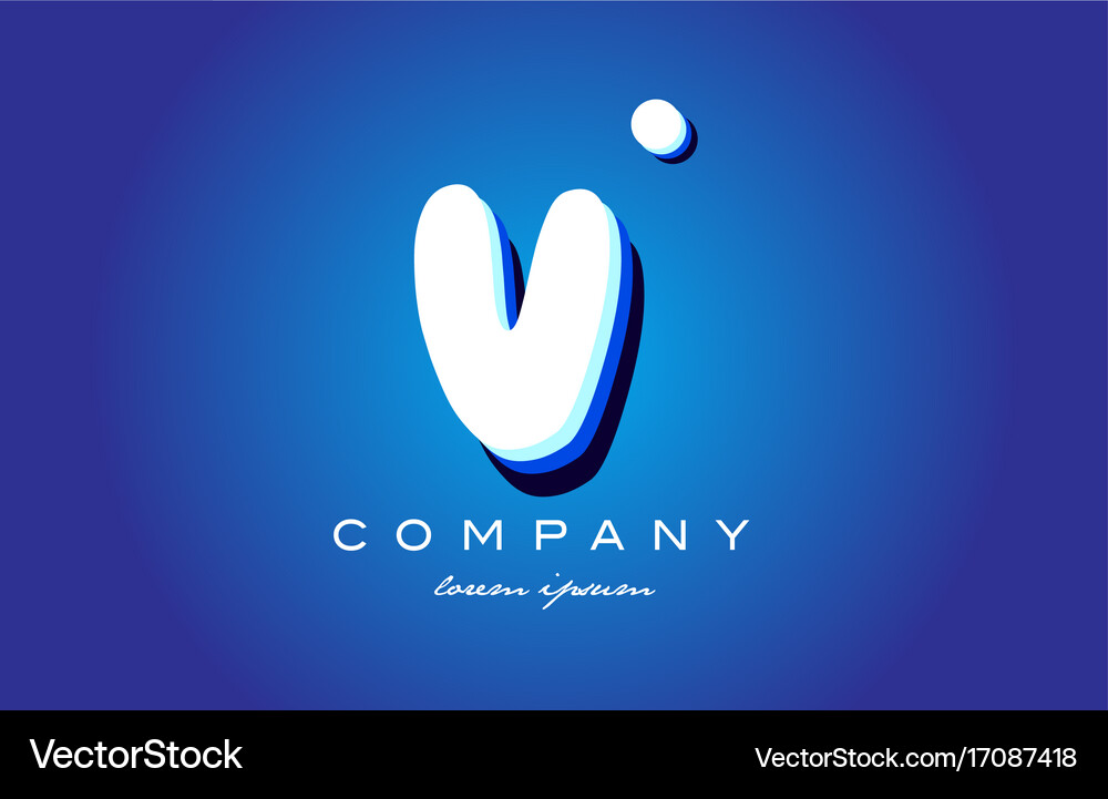 V blue white 3d letter alphabet icon design Vector Image