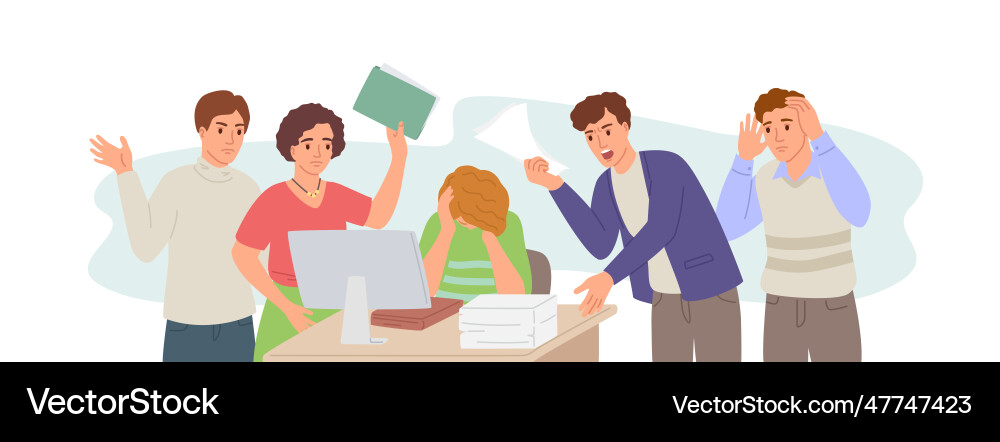 Angry team working stress office chaos Royalty Free Vector